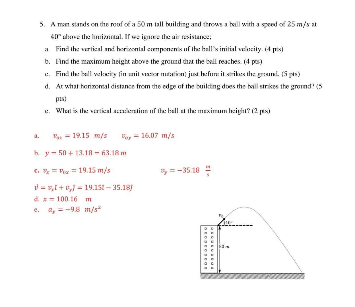 Solved 5. A man stands on the roof of a 50 m tall building | Chegg.com