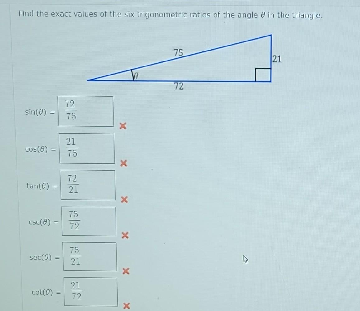 Solved Find The Exact Values Of The Six Trigonometric Ratios