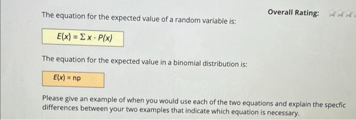 Solved The equation for the expected value of a random | Chegg.com