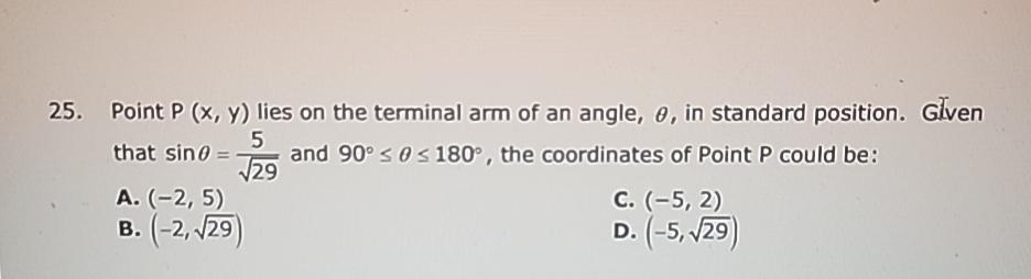 Solved Point P(x,y) ﻿lies on the terminal arm of an angle, | Chegg.com