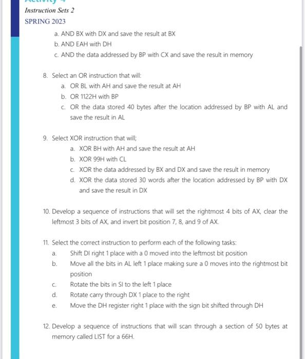 Solved 1. Select an ADD instruction that will: a. Add BX to | Chegg.com