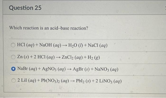 Solved Which reaction is an acid-base reaction? | Chegg.com