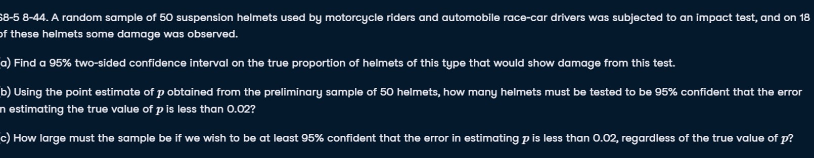 Solved 8-5 8-44. ﻿A random sample of 50 ﻿suspension helmets | Chegg.com