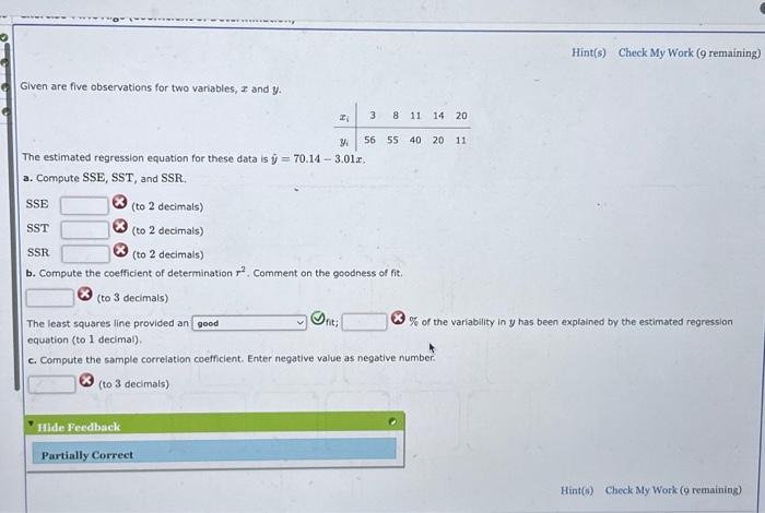 Solved Hint(s) Check My Work (9 remaining) Given are five | Chegg.com
