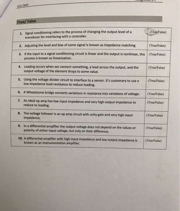 Solved ELE2603 True/ False (True False) 1. Signal | Chegg.com