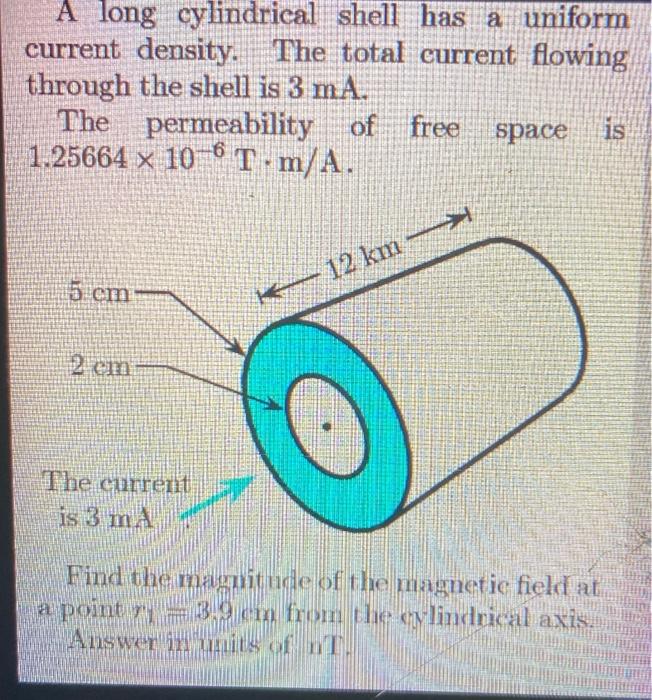 Solved A long cylindrical shell has a uniform current | Chegg.com