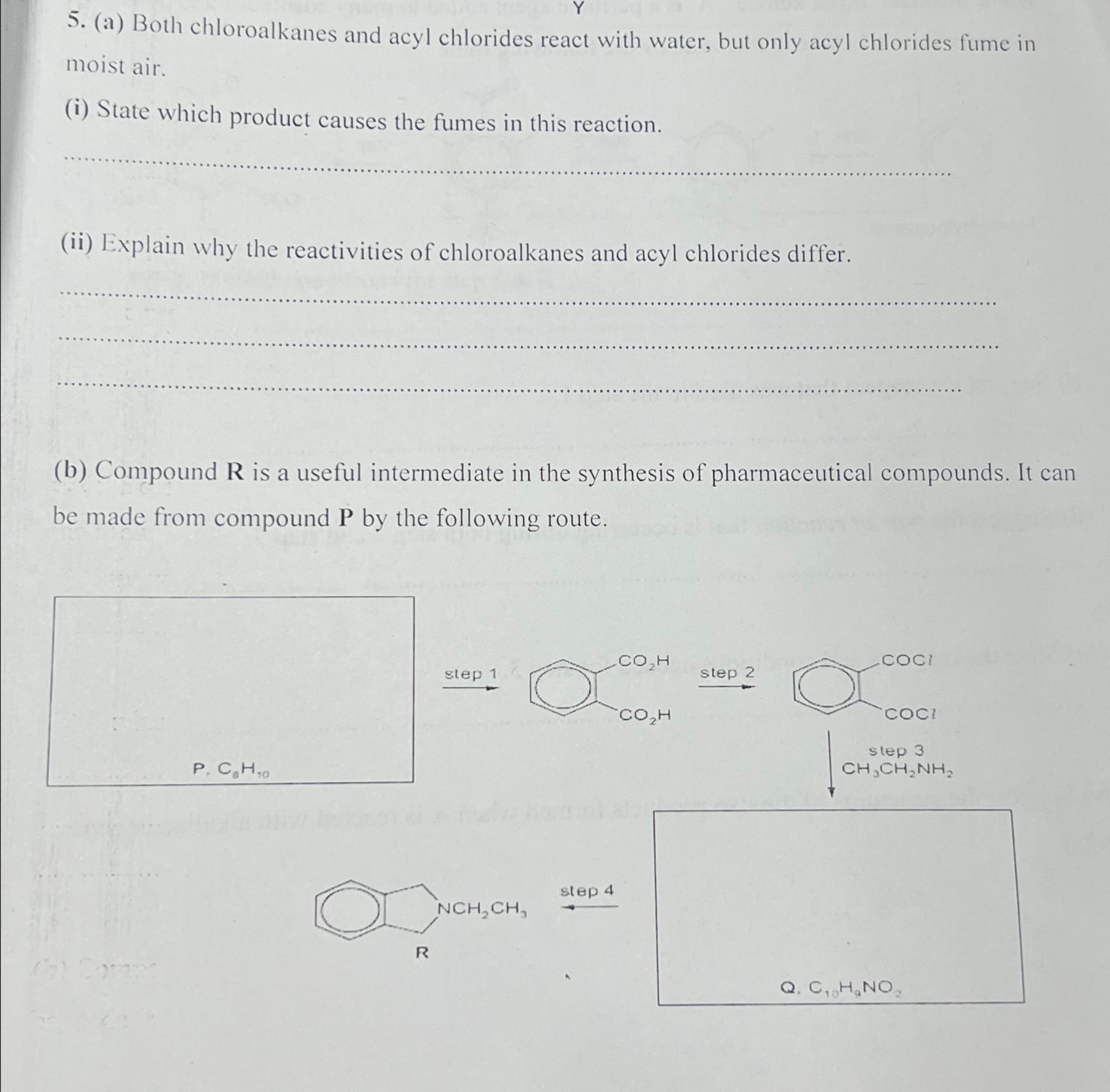 Solved (a) ﻿Both chloroalkanes and acyl chlorides react with | Chegg.com