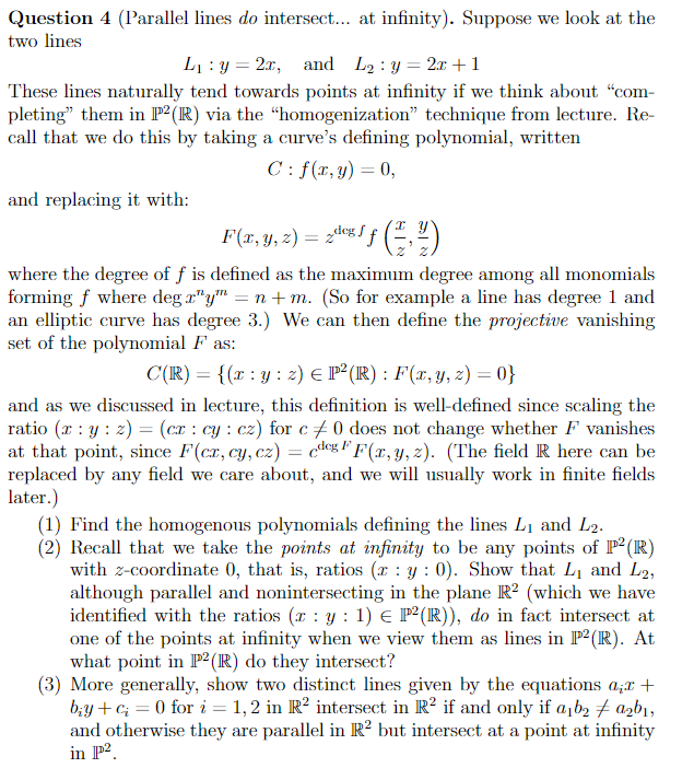 Solved Question 4 (Parallel lines do intersect... at | Chegg.com