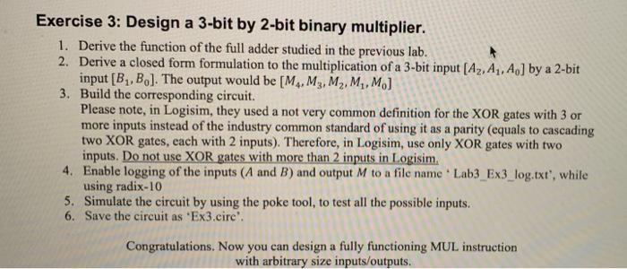 Exercise 3: Design a 3-bit by 2-bit binary | Chegg.com