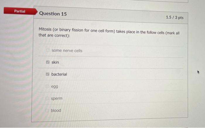 Solved Mitosis (or binary fission for one cell form) takes | Chegg.com