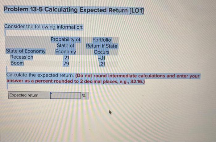 Solved Problem 13-5 Calculating Expected Return [LO1] | Chegg.com