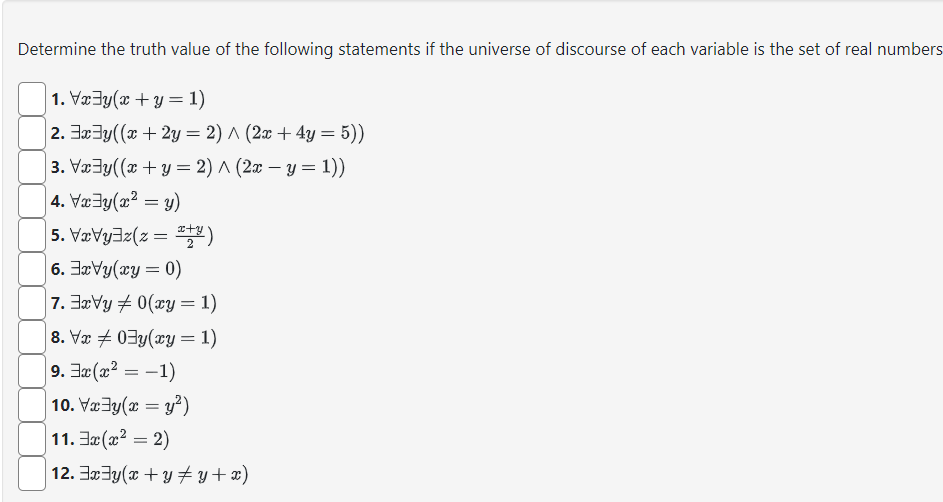 Solved Determine the truth value of the following statements | Chegg.com