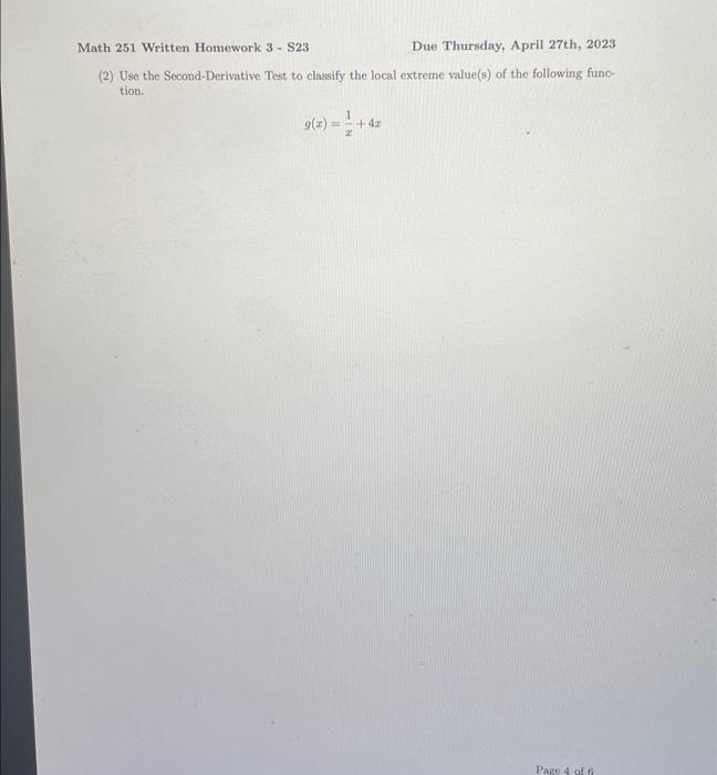 Solved Math 251 Written Homework 3 - S23 Due Thursday, April | Chegg.com
