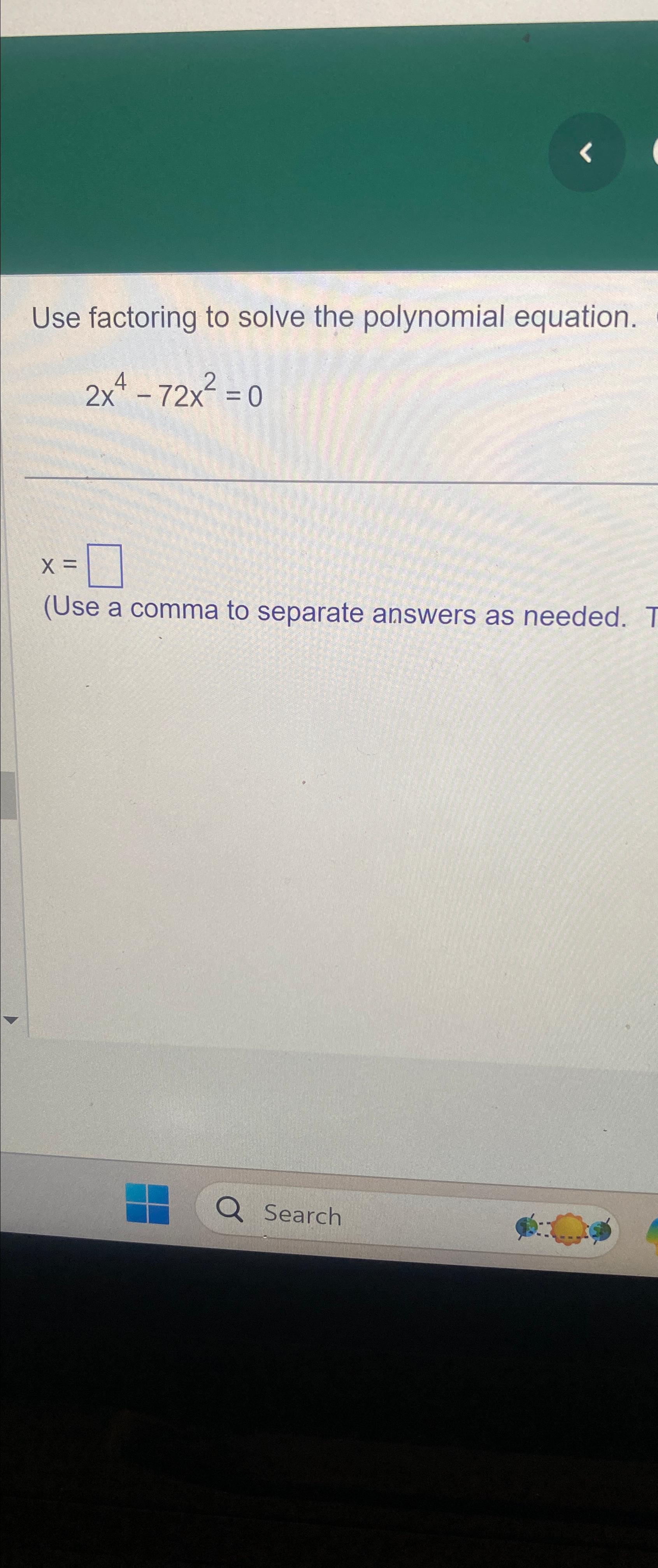 Solved Use factoring to solve the polynomial | Chegg.com