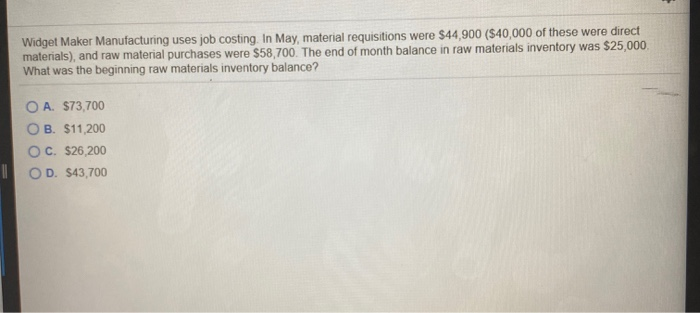 Solved Widget Maker Manufacturing uses job costing. In May, | Chegg.com