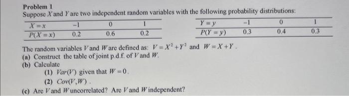Solved Problem 1 Suppose X and Y are two independent random | Chegg.com