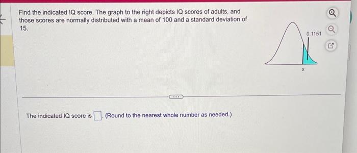 Solved Find the indicated IQ score. The graph to the right | Chegg.com