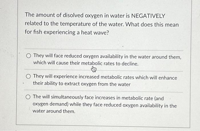 Solved The amount of disolved oxygen in water is NEGATIVELY | Chegg.com