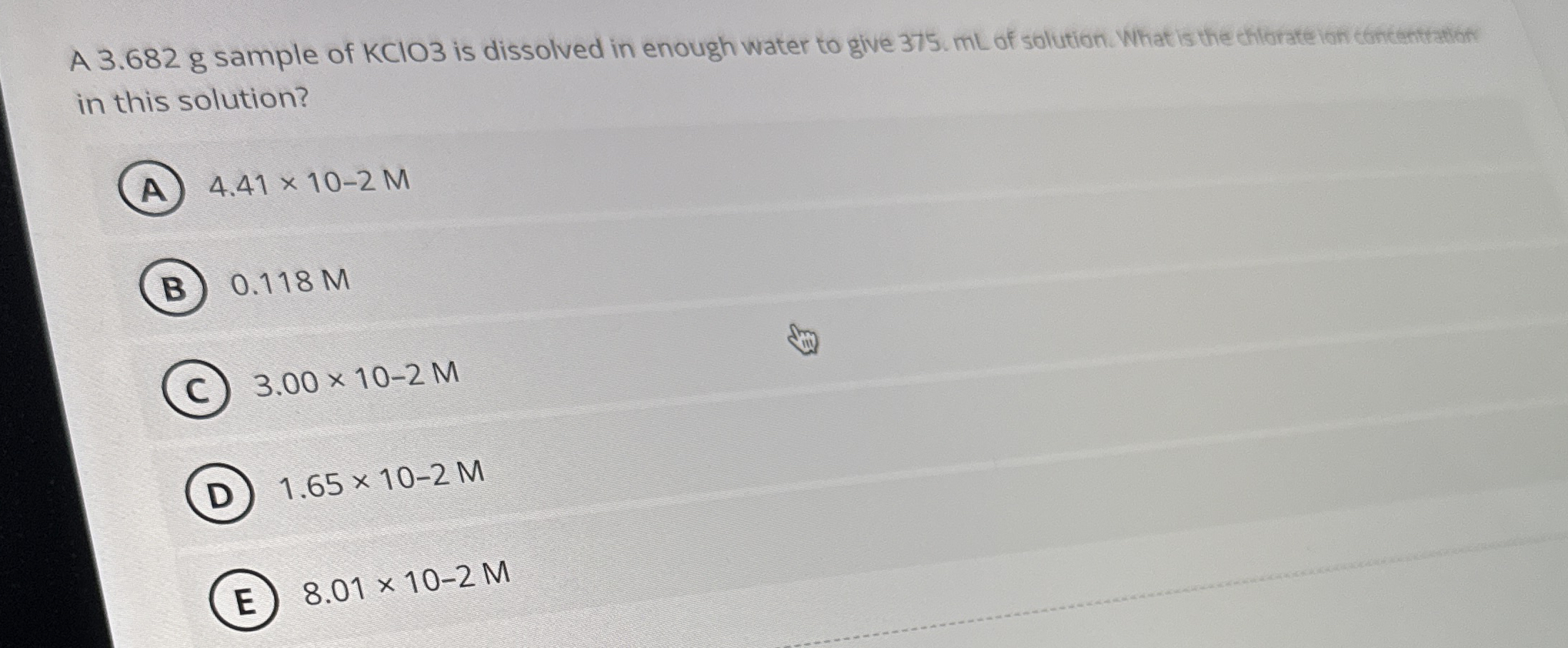 Solved A 3.682 ﻿g sample of KClO 3 ﻿is dissolved in enough | Chegg.com