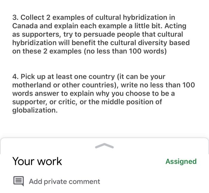 3. Collect 2 examples of cultural hybridization in | Chegg.com