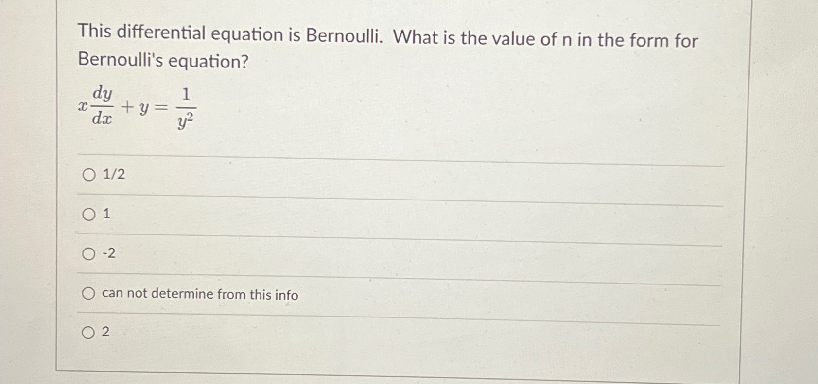 Solved This differential equation is Bernoulli. What is the | Chegg.com