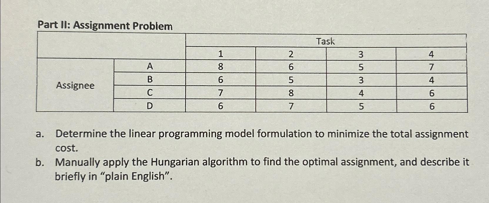 Solved Part II: Assignment | Chegg.com