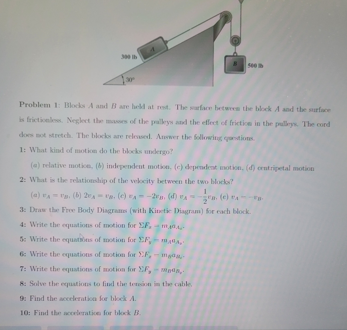 Problem 1: Blocks A and B ﻿are held at rest. The | Chegg.com
