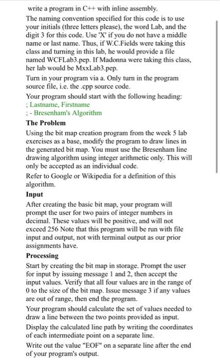 Solved write a program in C++ with inline assembly. The | Chegg.com