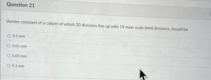Solved Vernier constant of a caliper of which 20 divisions | Chegg.com