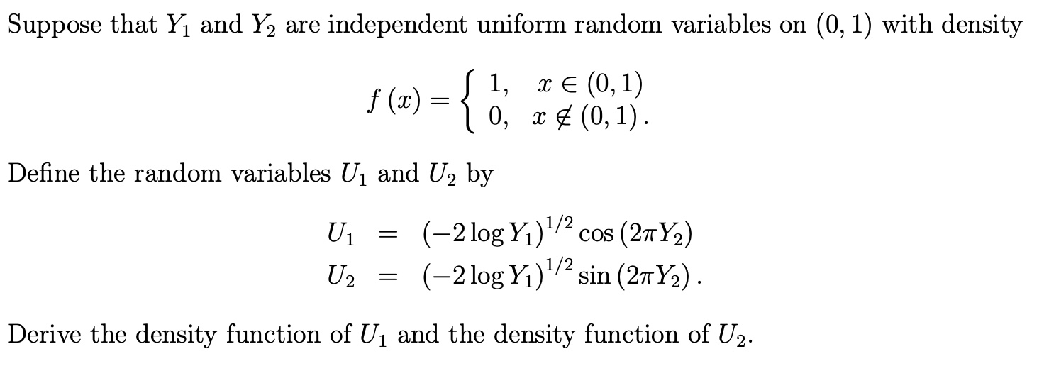 Solved Suppose that Y1 ﻿and Y2 ﻿are independent uniform | Chegg.com