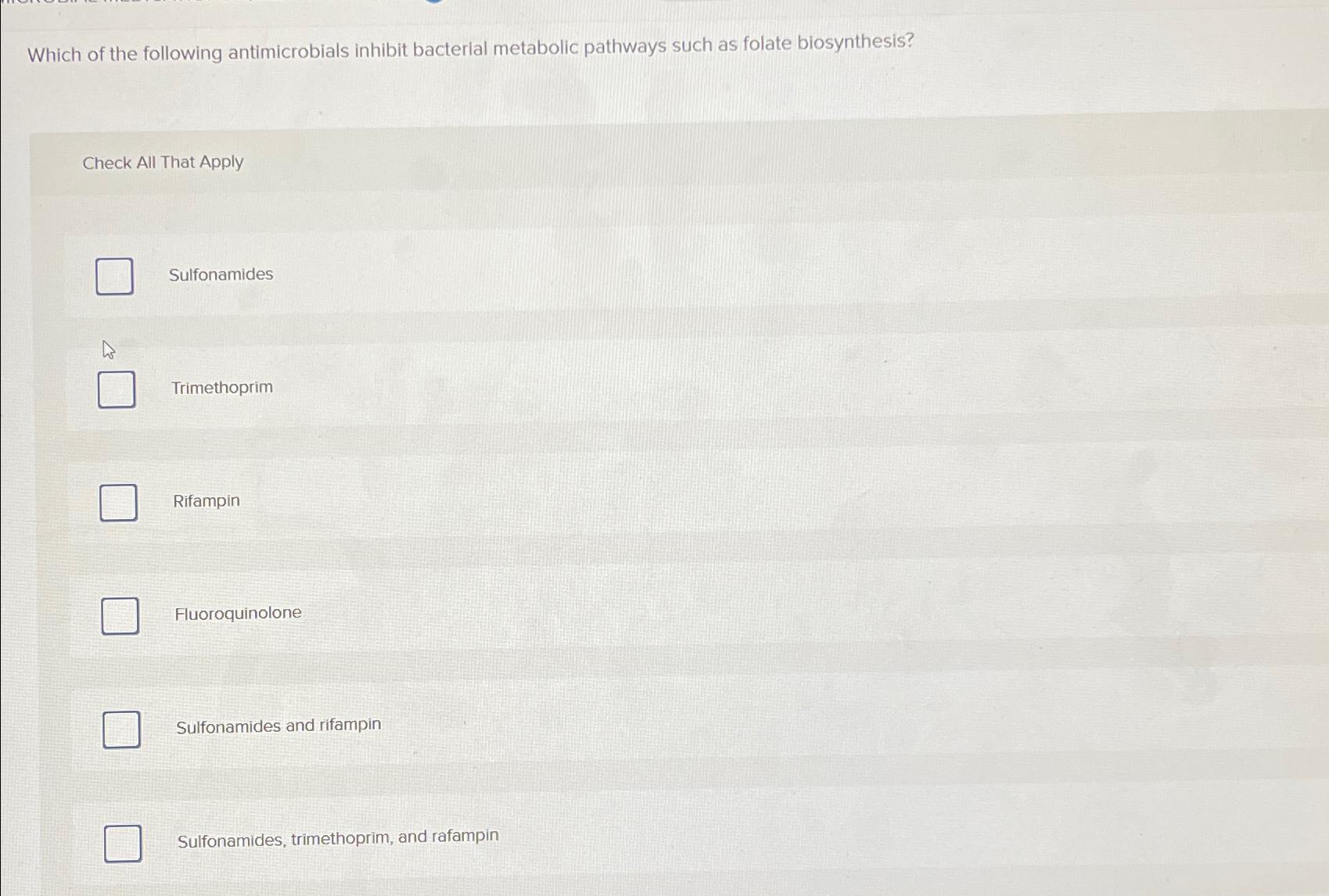Solved Which of the following antimicrobials inhibit | Chegg.com