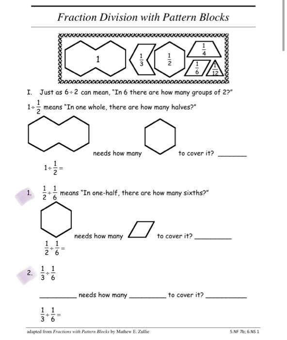Solved Fraction Division with Pattern Blocks DA 1 / JA I. | Chegg.com