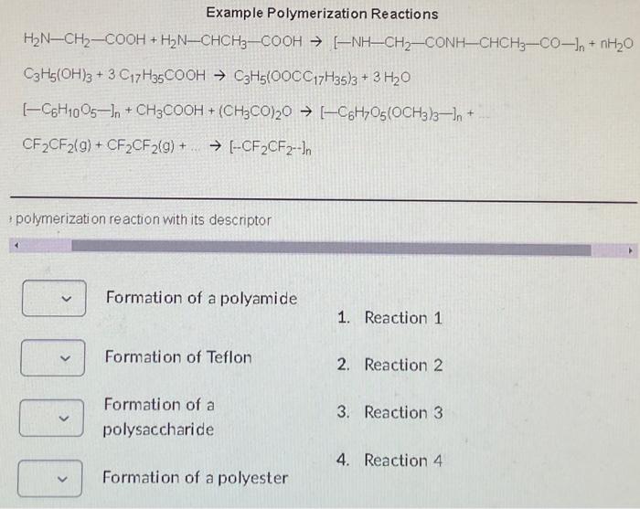 Solved Example Polymerization Reactions H2 N−CH2−COOH+H2 | Chegg.com