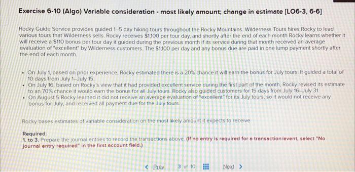 Solved Exercise 6-10 (Algo) Variable consideration - most | Chegg.com