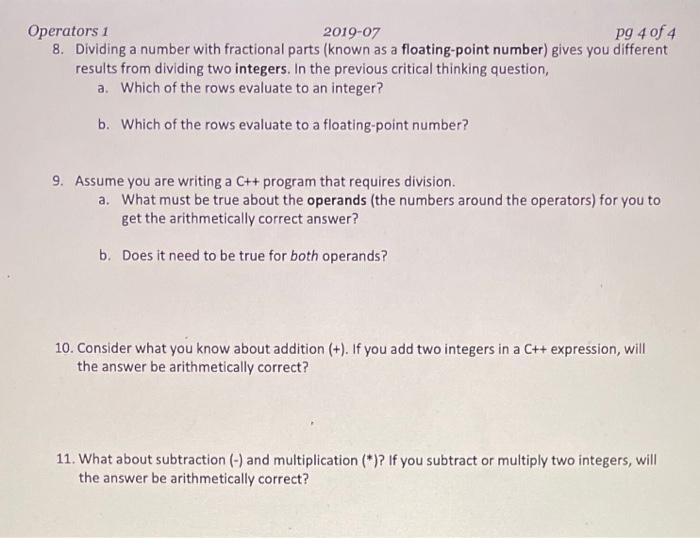 Solved Operators 1 2019-07 pg 4 of 4 8. Dividing a number | Chegg.com