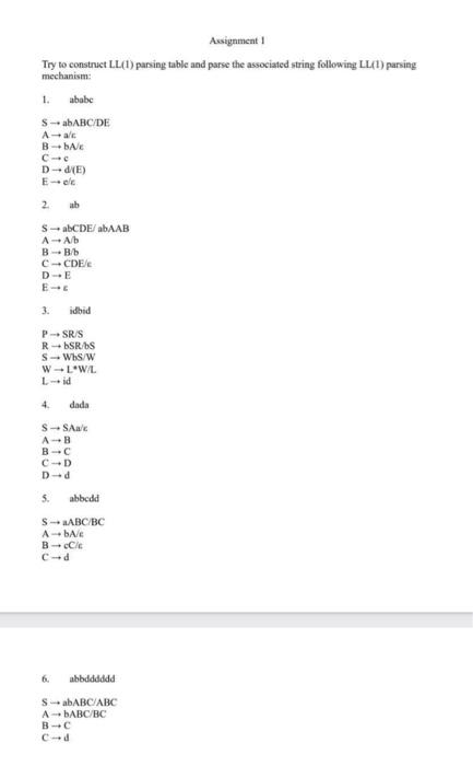Solved Assignment 1 Try To Construct Ll1 Parsing Table 9675