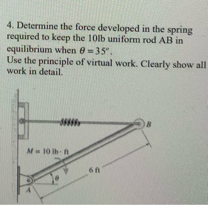 Solved 4. Determine the force developed in the spring | Chegg.com