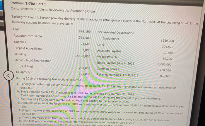 Problem 3-70A Part I Comprehensive Problem: Reviewing | Chegg.com