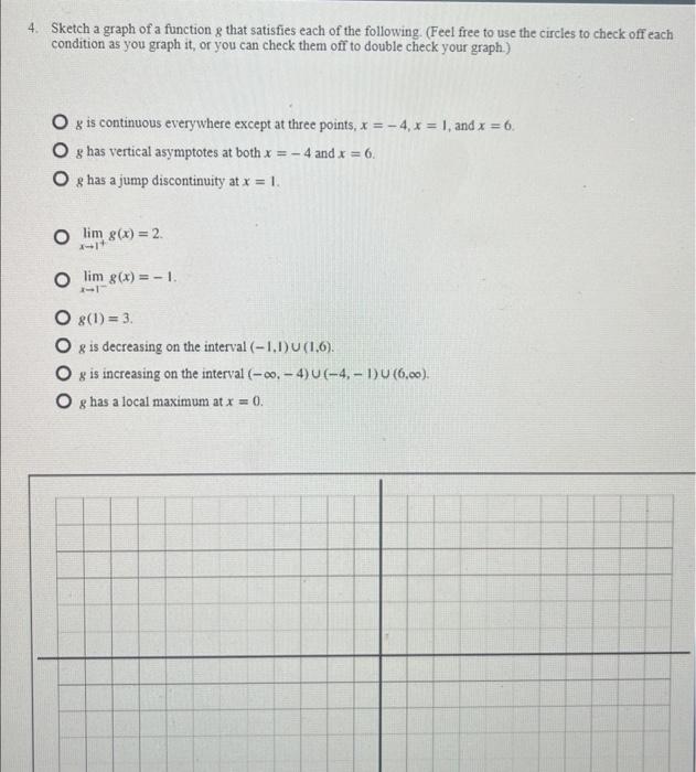 Solved 4. Sketch a graph of a function g that satisfies each | Chegg.com