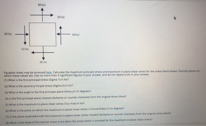 Solved 80 ksi 50 kg 60 ksi 60ksi 50 ksi So ksi Equation | Chegg.com
