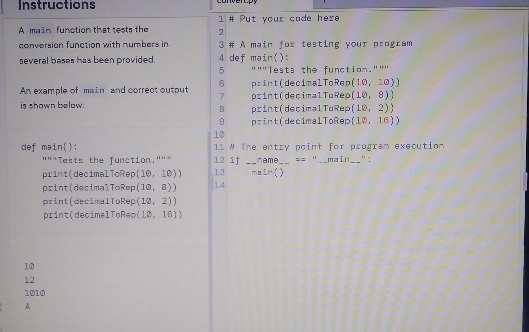 Solved A main function that tests the conversion function | Chegg.com