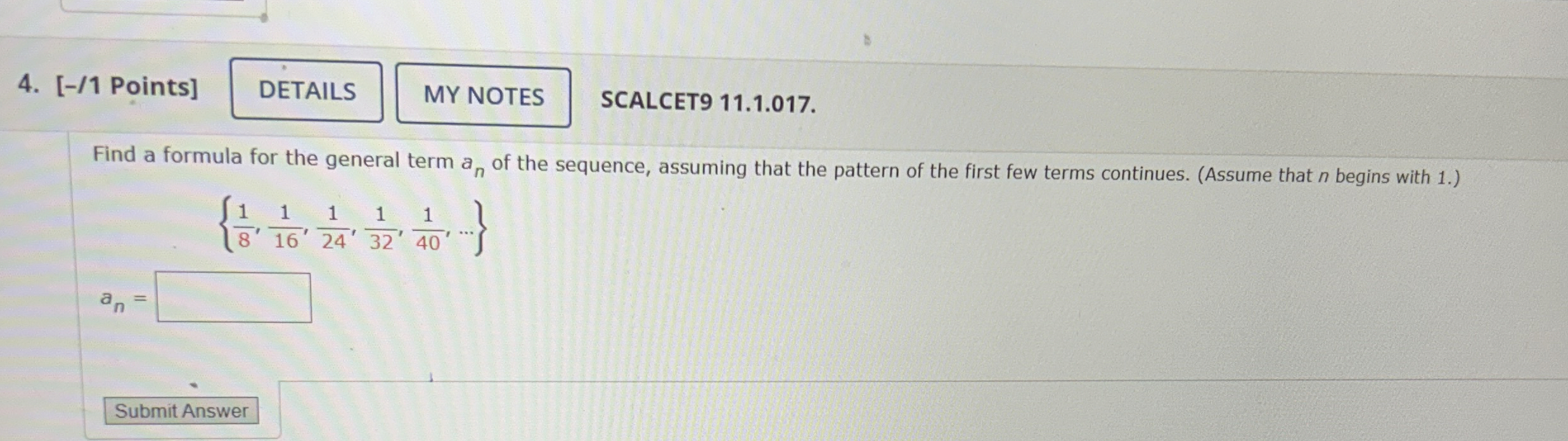 Solved [-/1 ﻿Points]SCALCET9 11.1.017.Find a formula for the | Chegg.com