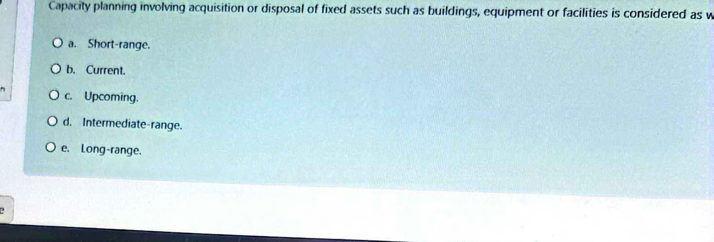 Solved Capacity planning involving acquisition or disposal | Chegg.com