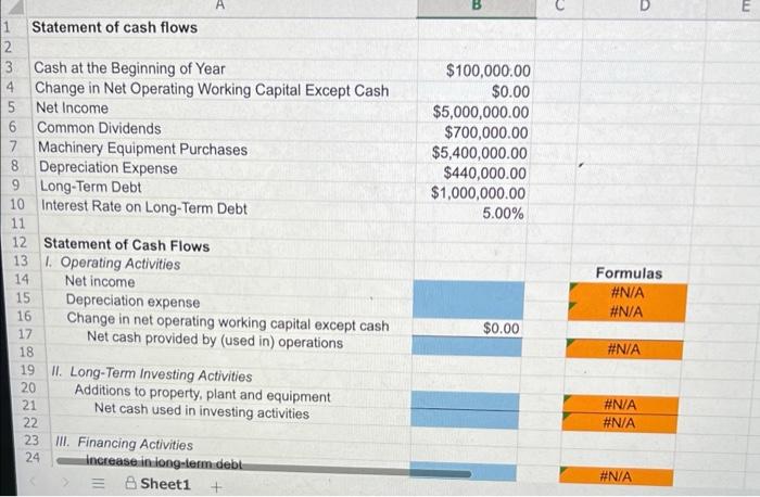 Solved Excel Online Structured Activity: Statement of cash | Chegg.com
