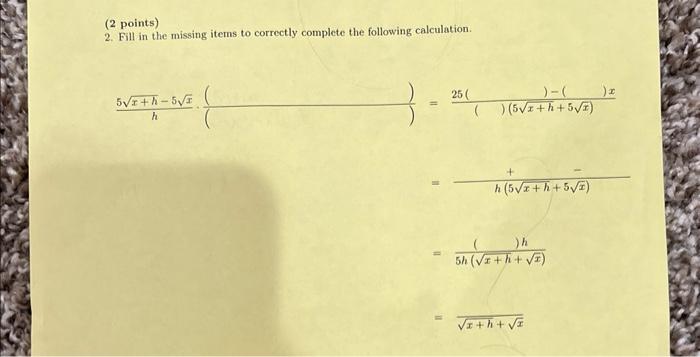 Solved (2 points) 2. Fill in the missing items to correctly | Chegg.com