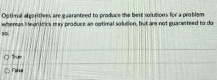Solved Optimal algorithms are guaranteed to produce the best | Chegg.com