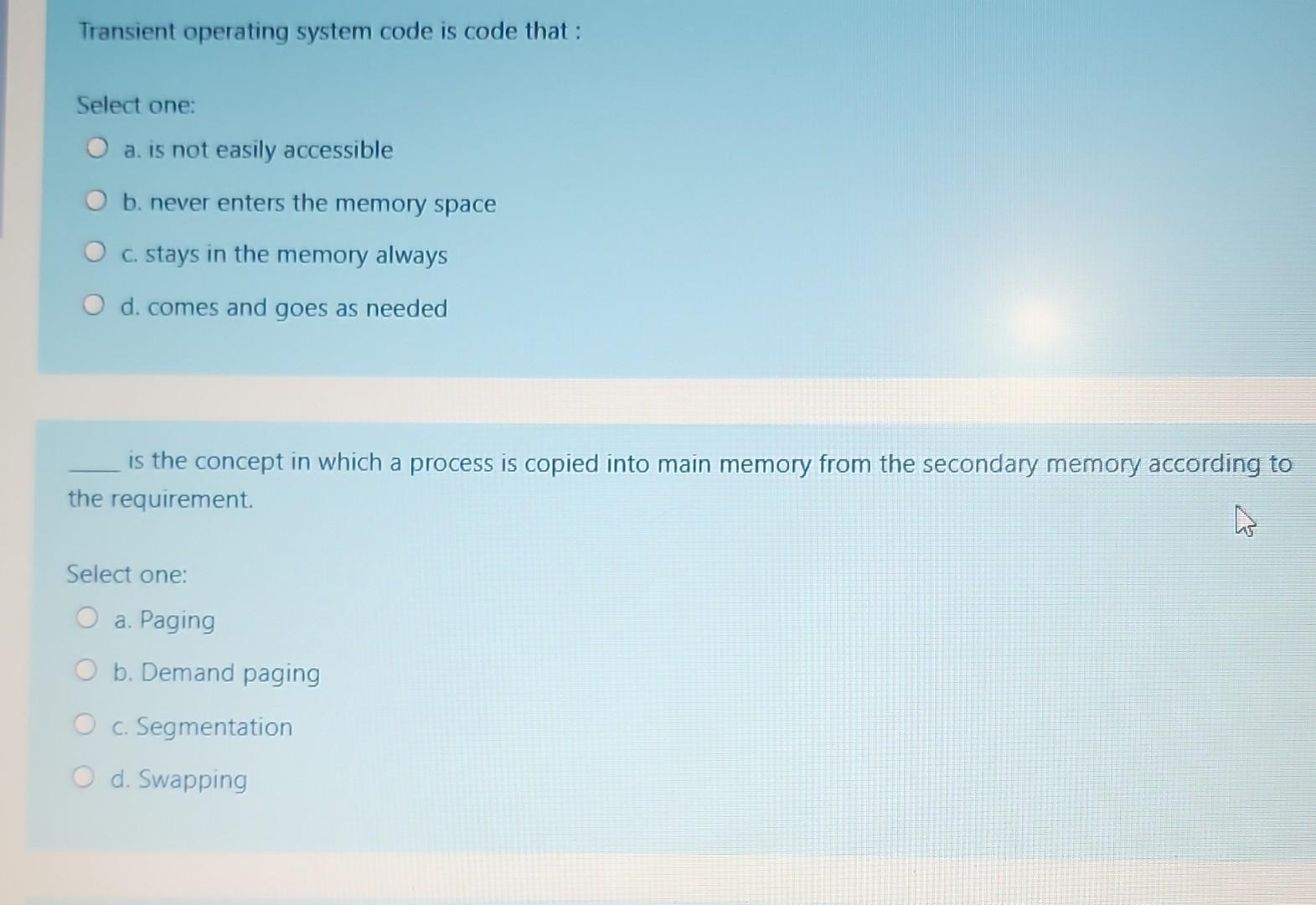 Solved Transient Operating System Code Is Code That Select