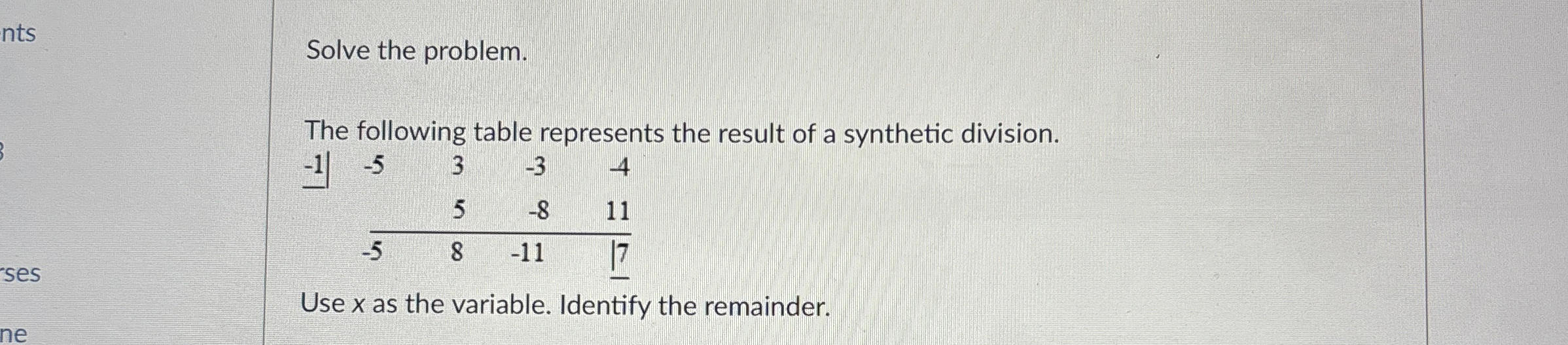 Solved Solve the problem.The following table represents the | Chegg.com