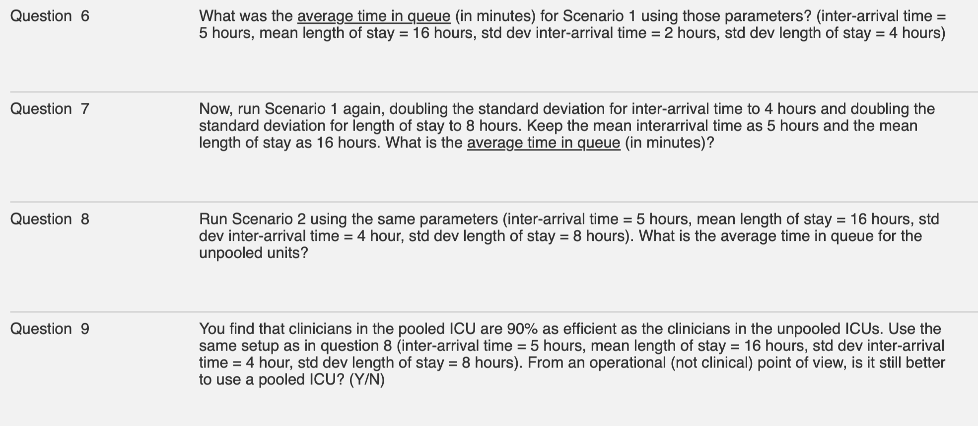 Solved Question 6What was the average time in queue (in | Chegg.com