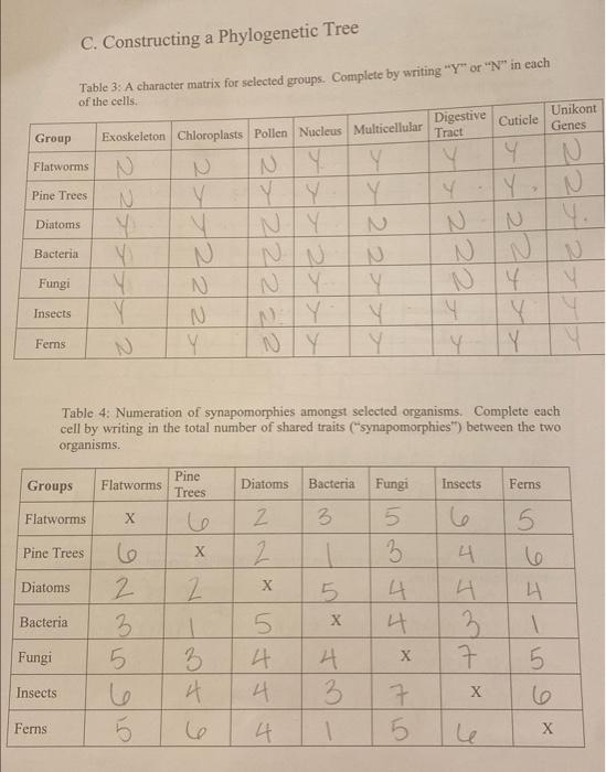 Solved Table 3: A character matrix for selected groups. | Chegg.com